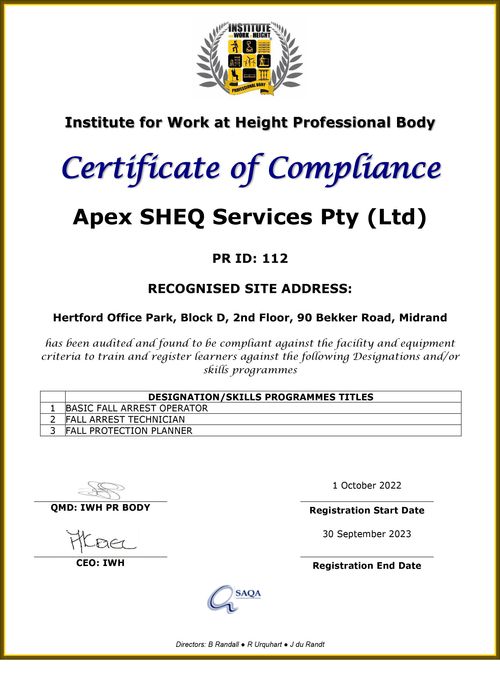 Certificate of compliance